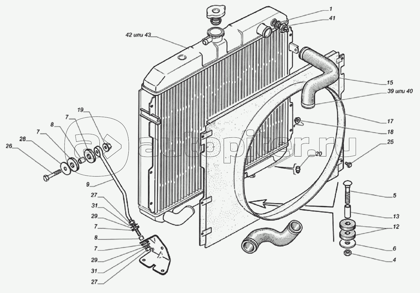 Установка системы охлаждения ГАЗ-33104 "Валдай" 33104-1300001 ГАЗ-33106 ...