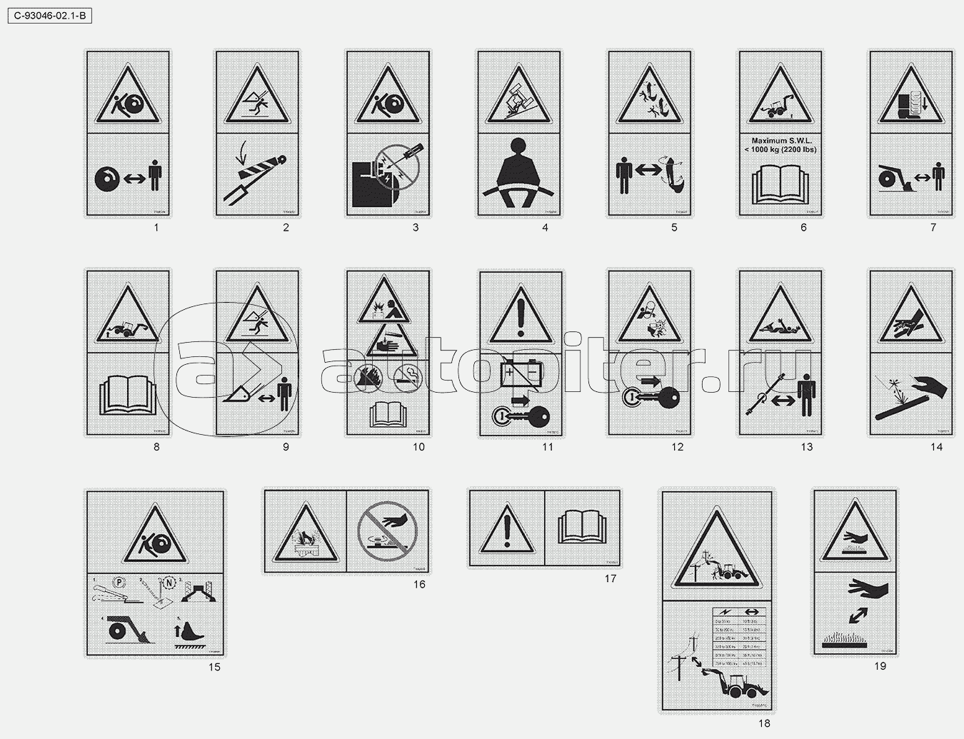 Decals - Canopy - English - ISO - CE - Warning TLB-990 Tier 3 — купить ...