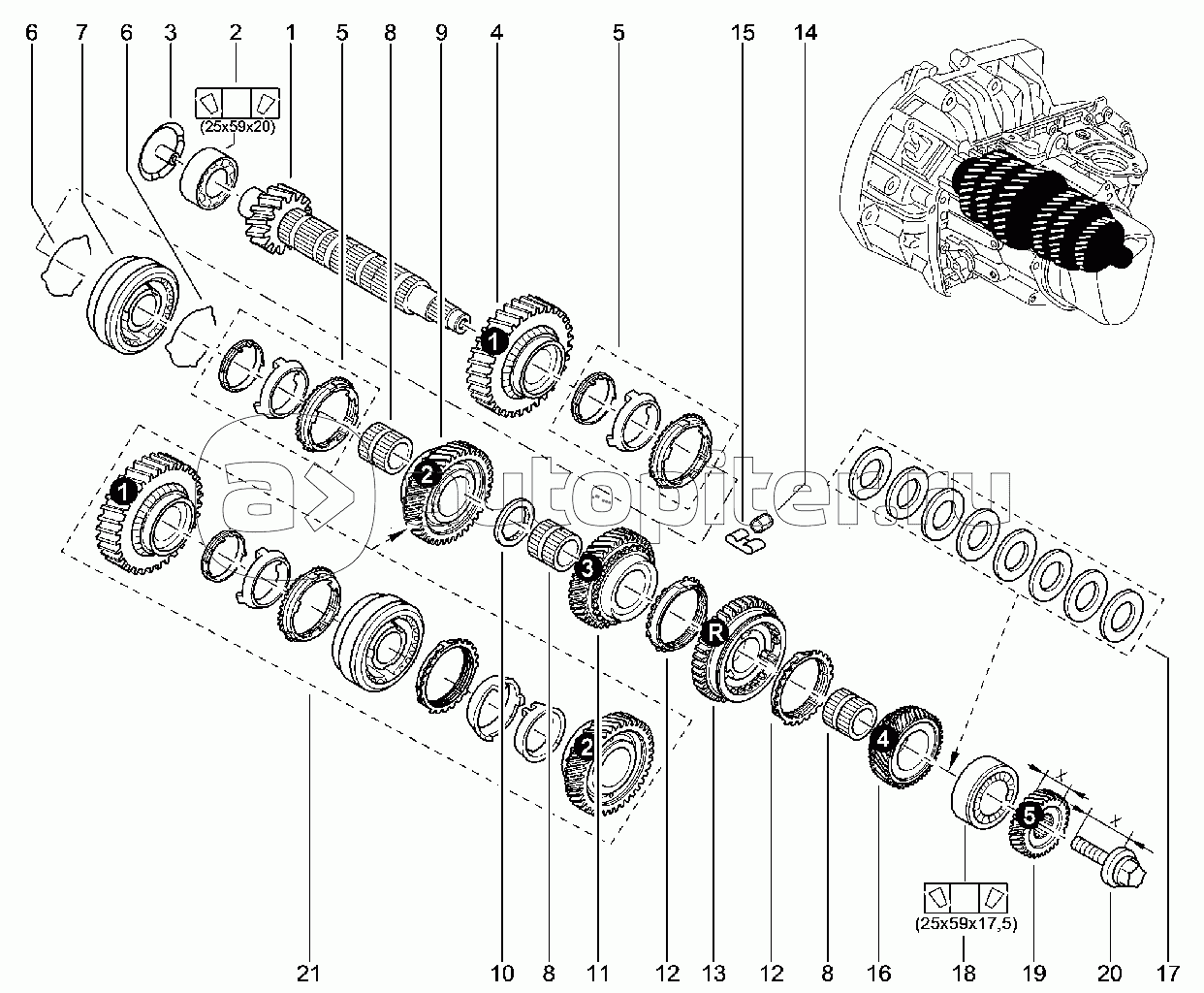 Вал вторичный и шестерни КПП (BVM5-JR5/K4M, K7M, P4M) LADA Largus ...